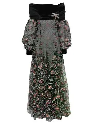 MIAU BY CLARA ROTESCU Floral Embroidered Maxi Dress - Black