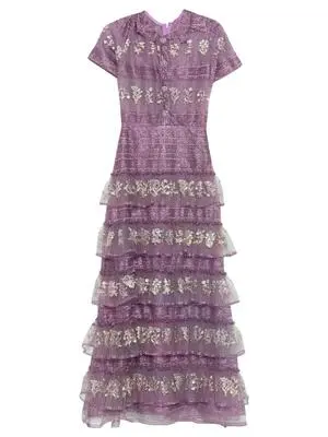 MIAU BY CLARA ROTESCU Floral Ruffled Maxi Dress - Purple