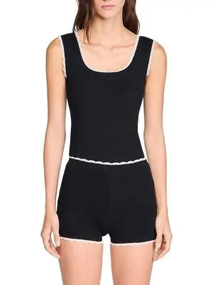 Sandro Bead Embroidered Ribbed Shorts - Black