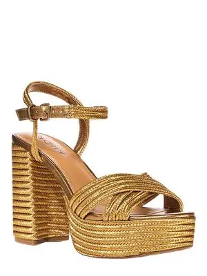 Aqua Grace Platform Sandals - Gold Raffia