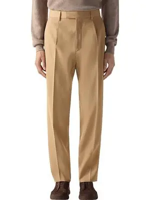 Zegna Cotton And Wool Pleated Trousers - Beige