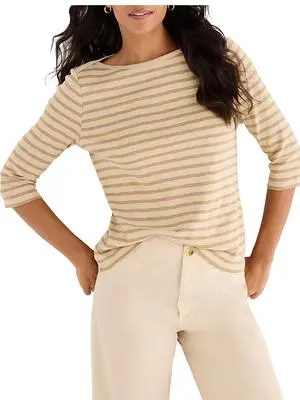 NIC+ZOE 3/4 Sleeve Boat Neck Tee - Neutral Multi
