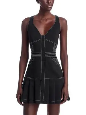 Ramy Brook Olana Dress With Contrast Stitching And Pleated Skirt - Black