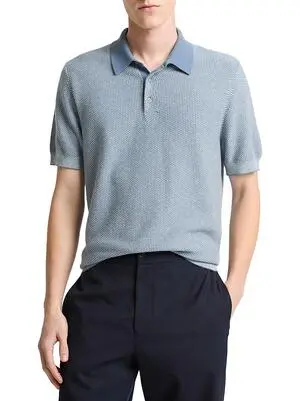 Vince Geo Jacquard Short Sleeve Polo Shirt - Uniform Blue/cream