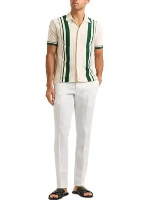 Orlebar Brown Tiernan Border Striped Cotton Shirt - White Sand/ Tarragon Green
