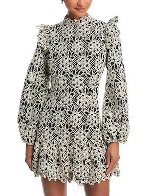 Aqua Floral Lace Mini Dress - Black/nude