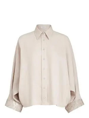 Brunello Cucinelli Linen Shirt With Cascade Cuffs - Beige