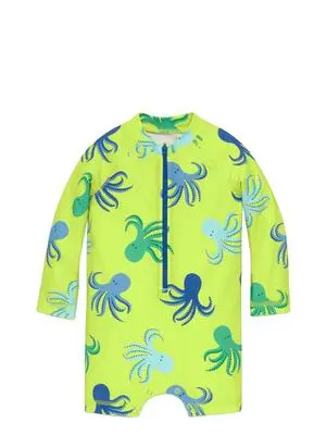 PRIMARY Long Sleeve One-piece Rashguard Swimsuit - Lime Octopus