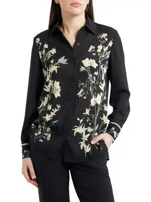 Anne Klein Floral Print Button-up Shirt - Anne Black Multi