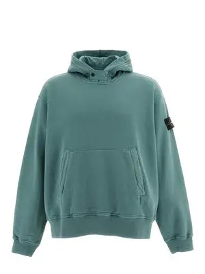 Stone Island FELPA CON CAPPUCCIO OVERSIZED IN COTONE Verde