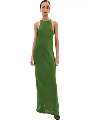 TIBI Matte Satin Plisse Maxi Bias Dress