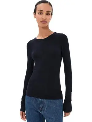 Enza Costa Silk Rib Essential Crew Tee - Ink