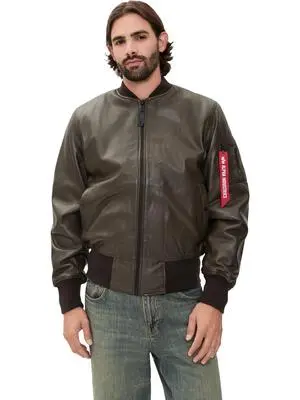 Alpha Industries Leather Ma-1 Heritage Fit Flight Jacket - Hickory