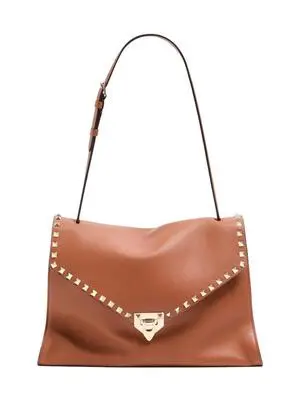 Valentino Garavani Rockstud Maxxing Medium Shoulder Bag In Smooth Calfskin Hazelnut