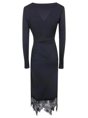 Blumarine Lace-trim Draped Midi Dress - Grey