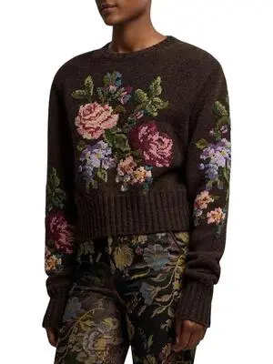 Ralph Lauren Floral Cashmere Crewneck Sweater - Chocolate