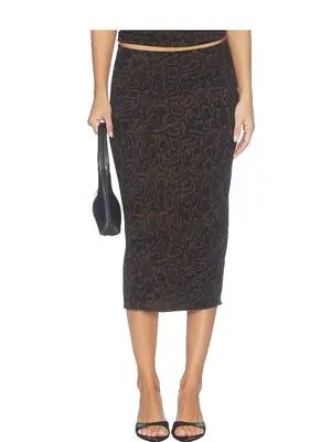 LNA Lna Leony Printed Rib Skirt In Chocolate.