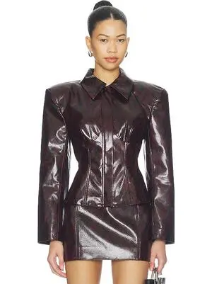 Naked Wardrobe Python Leather Blazer In Burgundy - Burgundy Python