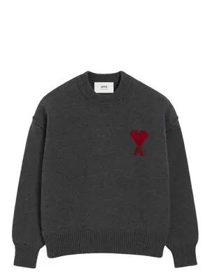 AMI Paris De Coeur Wool Crewneck Sweater - Grey