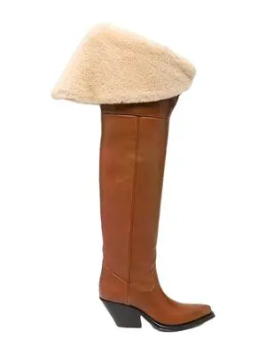 CHLOÉ Azelan Shearling-trim Leather Boots