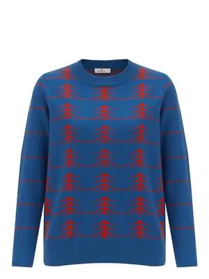 PERALUNA Gemini Pine Patterned Pullover In Royal /orange Blue