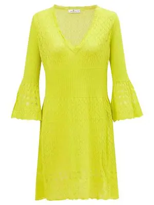 PERALUNA Yoho Openwork V-neck Knit Mini Dress In Lime - Green