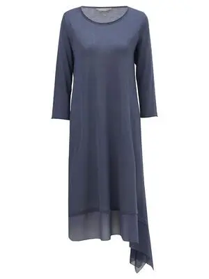 PERALUNA Fine Chiffon Hem Summer Knit Dress Grey - Blue