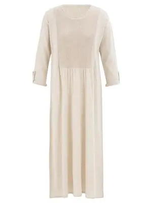 PERALUNA 3d Vertical Striped Midi Knit Dress - Ecru Melange White