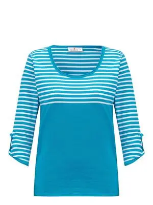 PERALUNA Sailor Striped Knitwear 3/4 Sleeve Pullover Turquoise/white - Blue/white