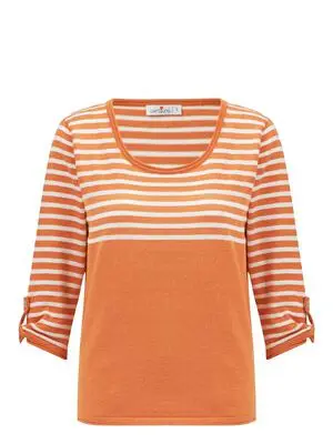 PERALUNA Sailor Striped Knitwear 3/4 Sleeve Pullover /white - Orange
