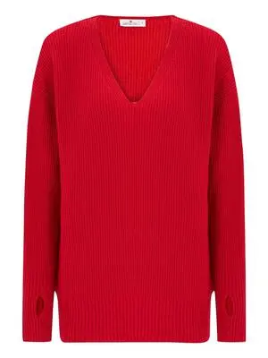 PERALUNA Cashmere Blend V-neck Loose Fit Pullover - Red