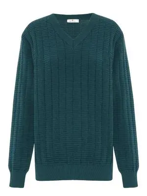 PERALUNA Zacha V-neck Waffle Knit Pullover In Turquoise - Blue