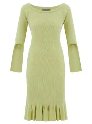 PERALUNA Boat-neck Ribbed Ruffled Knitwear Dress -