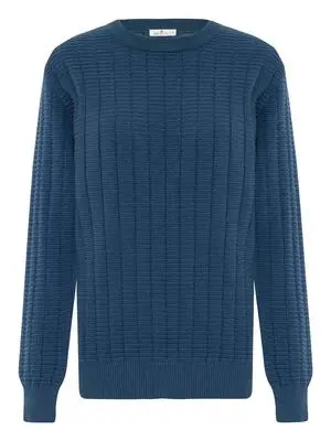 PERALUNA Zacha O-neck Waffle Knit Pullover - Blue