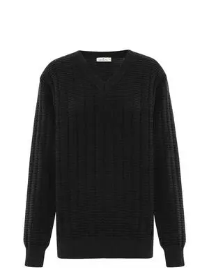 PERALUNA Zacha V-neck Waffle Knit Pullover In Grey