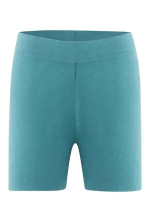 PERALUNA 100% Cotton Elastic Waist Shorts Turquoise - Blue