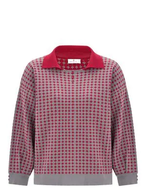 PERALUNA Polo-neck 3/4 Sleeve Geometric Patterned Knitwear Pullover - /burgundy