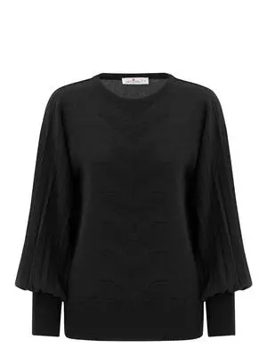 PERALUNA O-neck Subtle Glitter Detailed Knitwear Blouse - Black