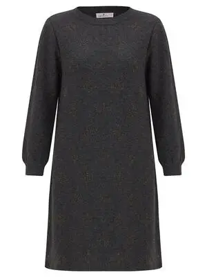 PERALUNA Lucia Subtle Lurex Jacquard Pattern Knit Dress - Anthracite Melange