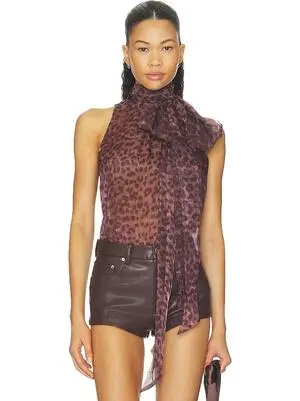 Bardot Arlette Neck Tie Printed Top In Brown - Leopard