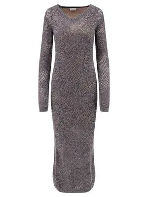 Brunello Cucinelli Flower Lace Sparkling Mohair And Virgin Wool Knit Dress - Grey