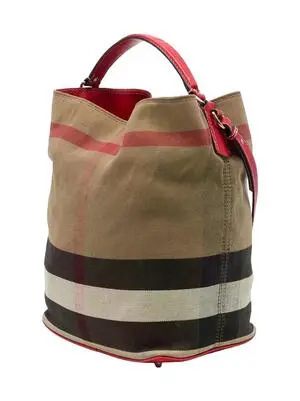 Burberry 2000-2017 Medium Mega Check Canvas Ashby Bucket Bag Satchel - Brown