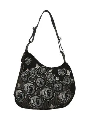 Fendi Embroidered Oyster Shoulder Bag - Black