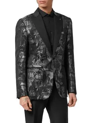 Philipp Plein Single-breasted Blazer With Peak Lapels And All-over Skull Print - Black