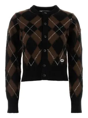 AMI Paris Embroidered Virgin Wool Cardigan - Checked
