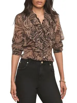 Mint Velvet Ruffle Detail Button Down Blouse - Brown
