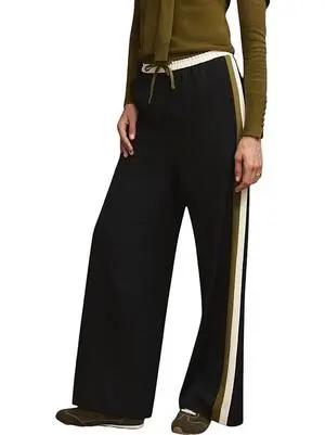 Mint Velvet Side Stripe Tie Waist Wide Trousers Black