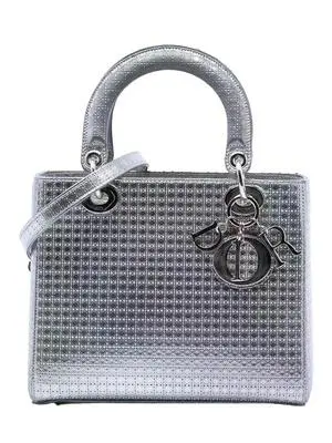 Dior 2015 Medium Metallic Patent Microcannage Lady Satchel - Silver
