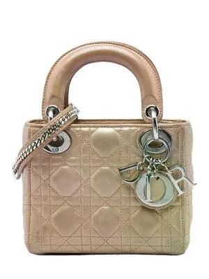 Dior 2015 Mini Iridescent Lambskin Cannage Lady Satchel - Neutrals
