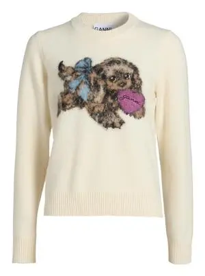 GANNI Puppy Love Crewneck Sweater - Egret